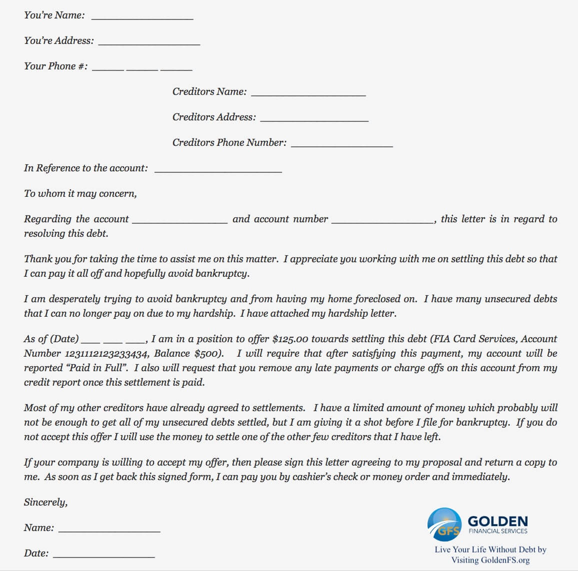 Sample Letter Re Debt Forgiveness